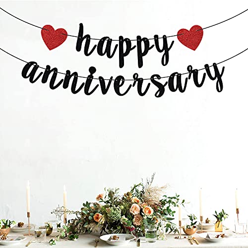 Happy Anniversary Banner, Anniversary Party Decorations, We Still Do, Happy Wedding Anniversary Party Decoration Supplies Black Red Glitter