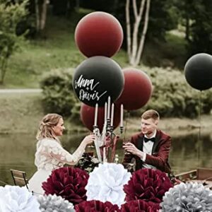 Decorations 2022 Maroon Graduation/Burgundy Silver White Birthday Decorations for Women 40th/50th Birthday 12 Tissue Paper Pom Poms Maroon Burgundy Silver Wedding/Bridal Shower Retirement Decorations