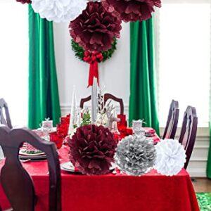 Decorations 2022 Maroon Graduation/Burgundy Silver White Birthday Decorations for Women 40th/50th Birthday 12 Tissue Paper Pom Poms Maroon Burgundy Silver Wedding/Bridal Shower Retirement Decorations