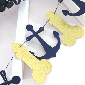 Glitter Gold and Navy Blue Anchors - Lake House Bachelorette, Nautical Bachelorette Party Decorations, Blue Anchors and Gold Cardboard Wreath for a Nautical Themed Party