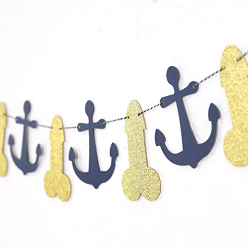 Glitter Gold and Navy Blue Anchors - Lake House Bachelorette, Nautical Bachelorette Party Decorations, Blue Anchors and Gold Cardboard Wreath for a Nautical Themed Party