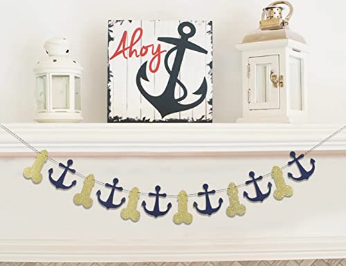 Glitter Gold and Navy Blue Anchors - Lake House Bachelorette, Nautical Bachelorette Party Decorations, Blue Anchors and Gold Cardboard Wreath for a Nautical Themed Party