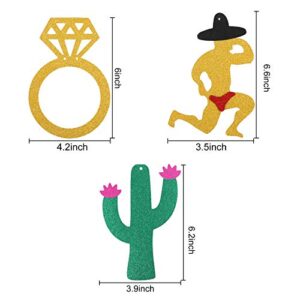 Bachelorette Party Decorations - 12Pcs Hanging Swirl with Cactus Man & Bridal Ring, Glitter Gold Mexico Bridal Shower Bachelorette Hen Party Supplies Decor