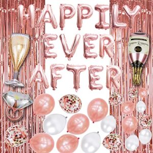 bridal shower decorations rose gold wedding decorations wedding signs just married decorations happily ever after balloons sign bachelorette banner engaged banner bridal party decorations decor