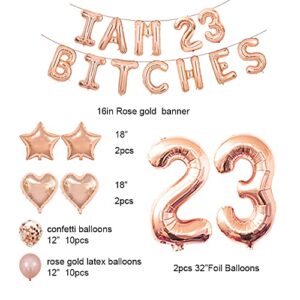 Santonila 23rd Birthday Party Set-I am 23 Bitches Funny Banner Confetti Rose Gold Balloons for Girls 23 Years Old Birthday Decorations