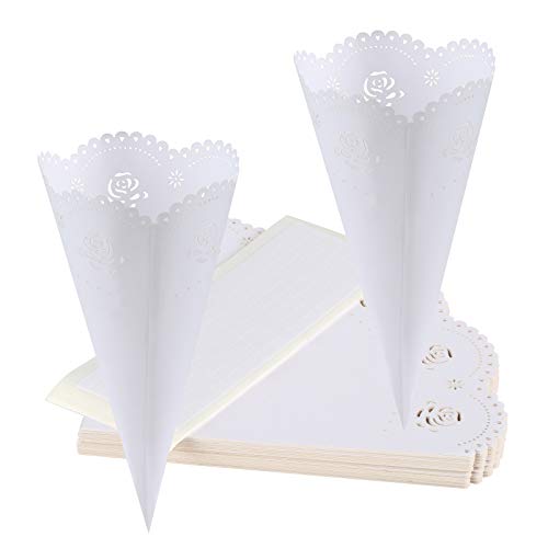 GWHOLE 100 Pcs Rose Confetti Petal Cone for Wedding Party, White