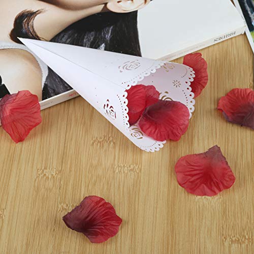 GWHOLE 100 Pcs Rose Confetti Petal Cone for Wedding Party, White