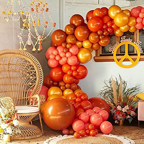 Orange with Gold Balloons Garland Arch Kit -Various Sizes Double-Stuffed Burnt Orange Balloons for Birthday Party Bridal Baby Shower Fall Decorations Thanksgiving Friendsgiving Autumn Party Supplies