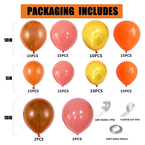 Orange with Gold Balloons Garland Arch Kit -Various Sizes Double-Stuffed Burnt Orange Balloons for Birthday Party Bridal Baby Shower Fall Decorations Thanksgiving Friendsgiving Autumn Party Supplies