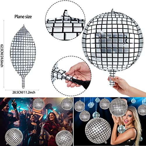 4Pcs 22inch Silver Disco Ball Balloon Party 4D Large Round Inflatable Sphere Shaped Aluminum Foil Mirror Balloon Birthday Grad Party Wedding Baby Shower Marriage Graduation Decor Supplies