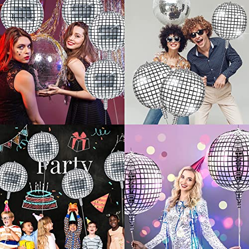 4Pcs 22inch Silver Disco Ball Balloon Party 4D Large Round Inflatable Sphere Shaped Aluminum Foil Mirror Balloon Birthday Grad Party Wedding Baby Shower Marriage Graduation Decor Supplies