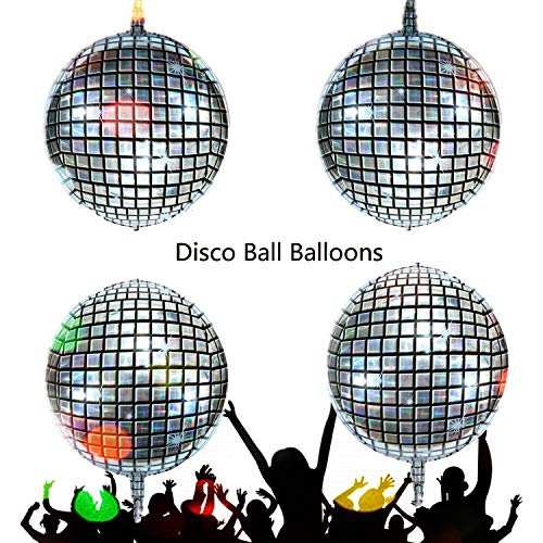 4Pcs 22inch Silver Disco Ball Balloon Party 4D Large Round Inflatable Sphere Shaped Aluminum Foil Mirror Balloon Birthday Grad Party Wedding Baby Shower Marriage Graduation Decor Supplies