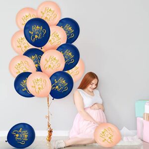 50 Pieces Gender Reveal Balloons Boy or Girl Latex Reveal Party Balloon with Gold Glitter 12 Inches Navy Blue Rose Gold Balloons for Gender Reveal Baby Shower Birthday Party Decoration Supplies