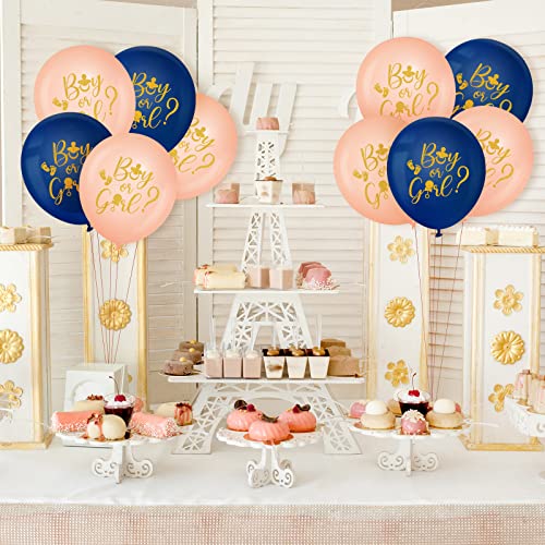 50 Pieces Gender Reveal Balloons Boy or Girl Latex Reveal Party Balloon with Gold Glitter 12 Inches Navy Blue Rose Gold Balloons for Gender Reveal Baby Shower Birthday Party Decoration Supplies