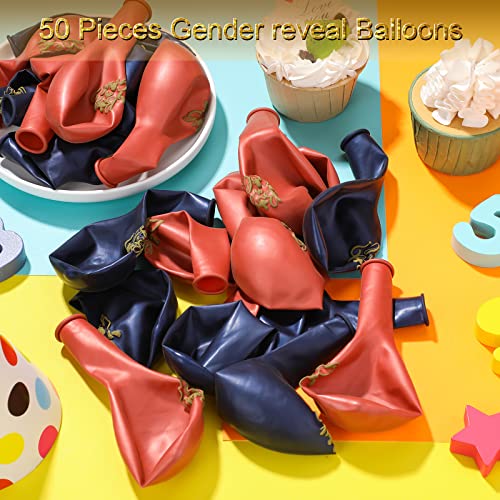 50 Pieces Gender Reveal Balloons Boy or Girl Latex Reveal Party Balloon with Gold Glitter 12 Inches Navy Blue Rose Gold Balloons for Gender Reveal Baby Shower Birthday Party Decoration Supplies