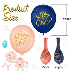 50 Pieces Gender Reveal Balloons Boy or Girl Latex Reveal Party Balloon with Gold Glitter 12 Inches Navy Blue Rose Gold Balloons for Gender Reveal Baby Shower Birthday Party Decoration Supplies