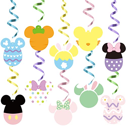 Eartim 30Pcs Easter Mouse Inspired Swirls Hanging Decorations, Mouse Head Hanging Swirls Whirl Foil Ceiling Streamers for Spring Holiday Easter Party Decor Mouse Theme Birthday Party Favor Supplies