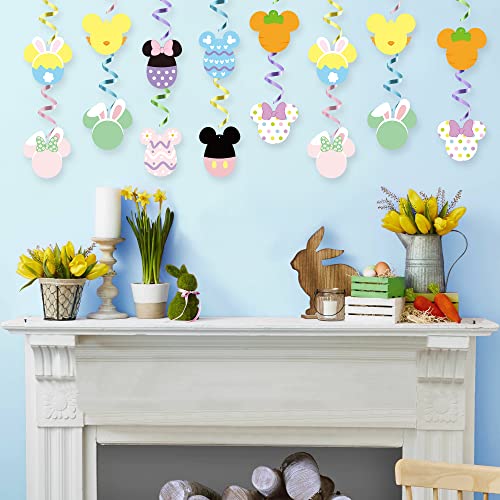 Eartim 30Pcs Easter Mouse Inspired Swirls Hanging Decorations, Mouse Head Hanging Swirls Whirl Foil Ceiling Streamers for Spring Holiday Easter Party Decor Mouse Theme Birthday Party Favor Supplies