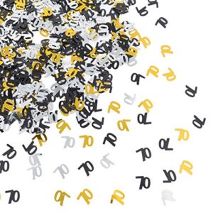 number 70 confetti shiny table confetti for 70th birthday anniversary party decoration, black gold silver, 1.59 oz