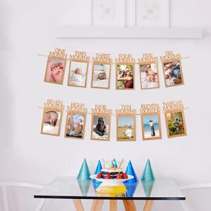 1st Birthday Baby Photo Banner for Newborn 12 Month Photo Prop,Kraft Photo Banner,First Birthday Decorations Boy or Girl Monthly Milestones Garland