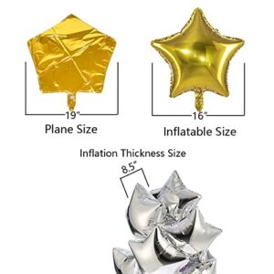 18" Black Gold Big Balloons Star Foil Mylar Helium Balloons for Party Decorations, Pack of 20