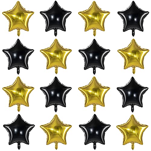 18" Black Gold Big Balloons Star Foil Mylar Helium Balloons for Party Decorations, Pack of 20