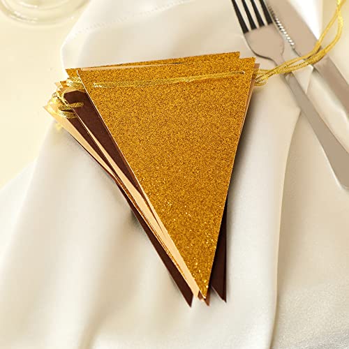 Fonder Mols Paper Pennant Party Decorations Coffee Brown Gold(10 Feet), Triangle Flags Bunting for Neutral Gender Reveal Party Birthday Baby Shower Classroom Nursery Wall Backdrop