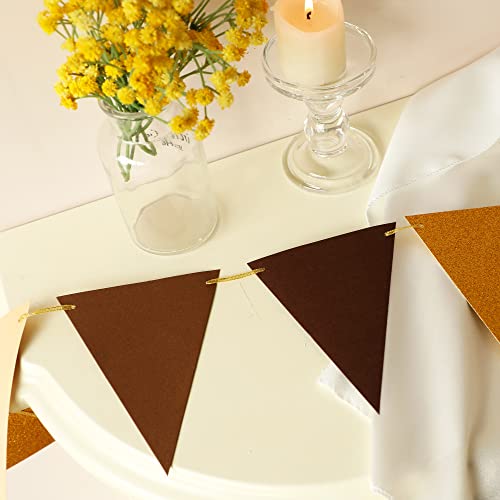 Fonder Mols Paper Pennant Party Decorations Coffee Brown Gold(10 Feet), Triangle Flags Bunting for Neutral Gender Reveal Party Birthday Baby Shower Classroom Nursery Wall Backdrop