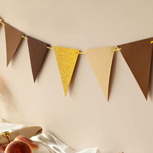 Fonder Mols Paper Pennant Party Decorations Coffee Brown Gold(10 Feet), Triangle Flags Bunting for Neutral Gender Reveal Party Birthday Baby Shower Classroom Nursery Wall Backdrop