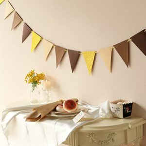 Fonder Mols Paper Pennant Party Decorations Coffee Brown Gold(10 Feet), Triangle Flags Bunting for Neutral Gender Reveal Party Birthday Baby Shower Classroom Nursery Wall Backdrop