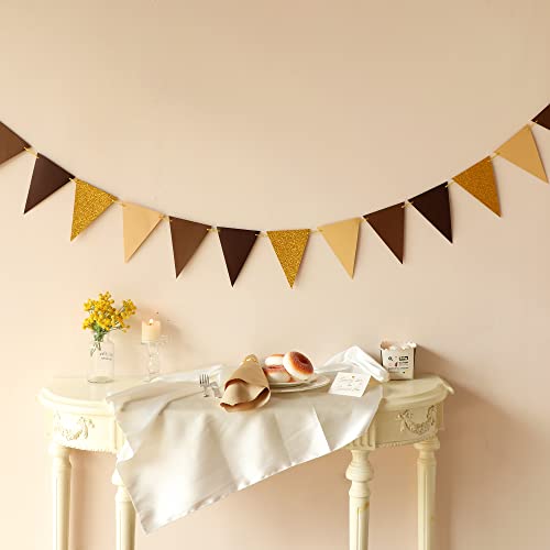 Fonder Mols Paper Pennant Party Decorations Coffee Brown Gold(10 Feet), Triangle Flags Bunting for Neutral Gender Reveal Party Birthday Baby Shower Classroom Nursery Wall Backdrop