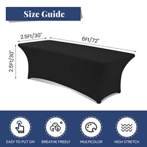 Asnomy 6Ft Black Table Cloths for Parties Spandex Party Fitted Table Covers for 6 Foot Tables Rectangle Tables Cloths in Bulk for Wedding(Black 2PCS