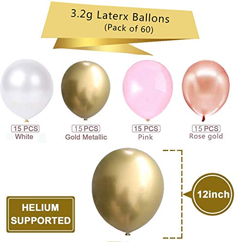 Pink Gold Balloons 60pcs Rose Gold Balloon 12 inch Metallic Gold and White Latex Balloons for Party Graduation Wedding Birthday Baby Shower Decorations