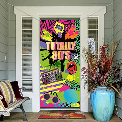 Totally 80's Door Cover, Large Fabric 80's Hip Hop Sign Graffiti Backdrop, 80's Party Retro Decoration Banner for 80's Theme Party Supplies Favors, 78.7 x 35.4 Inches