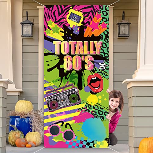 Totally 80's Door Cover, Large Fabric 80's Hip Hop Sign Graffiti Backdrop, 80's Party Retro Decoration Banner for 80's Theme Party Supplies Favors, 78.7 x 35.4 Inches