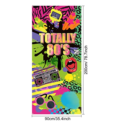 Totally 80's Door Cover, Large Fabric 80's Hip Hop Sign Graffiti Backdrop, 80's Party Retro Decoration Banner for 80's Theme Party Supplies Favors, 78.7 x 35.4 Inches