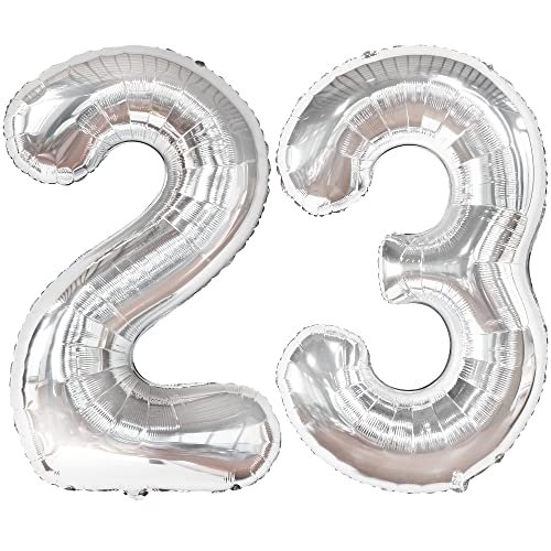 Silver Giant 23 Balloon Numbers - 40 Inch | 23 Balloon Numbers for 23rd Birthday Decorations for Women | Silver 23 Balloons for 23 Birthday Decorations for Men | 23 Birthday Balloon Foil Silver Number