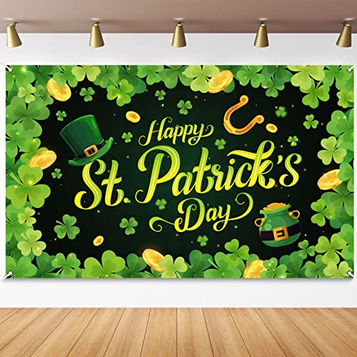 St. Patrick’s Day Backdrop Banner Large Fabric Clover Backdrop Decor Decorations Background Banner Irish Shamrock Leaves Party Supplies