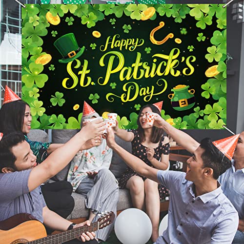 St. Patrick’s Day Backdrop Banner Large Fabric Clover Backdrop Decor Decorations Background Banner Irish Shamrock Leaves Party Supplies