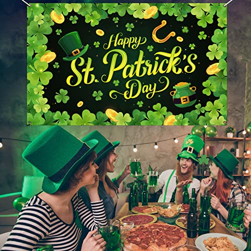 St. Patrick’s Day Backdrop Banner Large Fabric Clover Backdrop Decor Decorations Background Banner Irish Shamrock Leaves Party Supplies