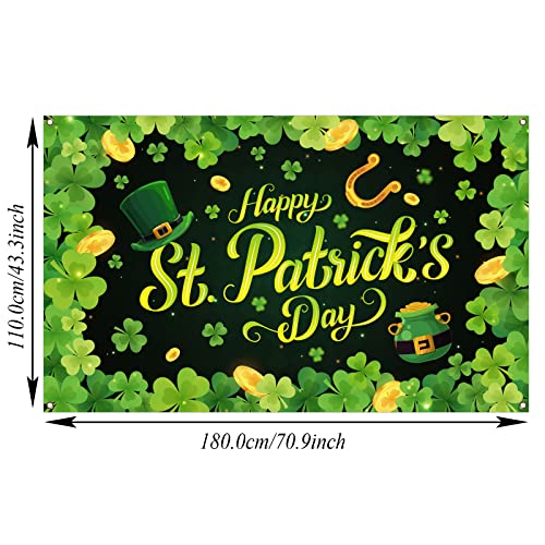 St. Patrick’s Day Backdrop Banner Large Fabric Clover Backdrop Decor Decorations Background Banner Irish Shamrock Leaves Party Supplies