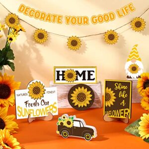 Sunflower Tiered Tray Decor Summer Farmhouse Mini Wood Signs House Shaped Table DecorSunflower Decor for Party Home Kitchen Holiday (Sunflower, 12 Pcs)