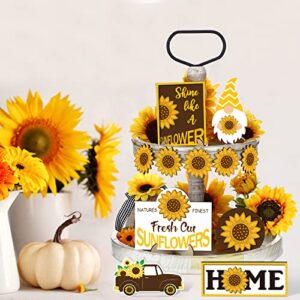 Sunflower Tiered Tray Decor Summer Farmhouse Mini Wood Signs House Shaped Table DecorSunflower Decor for Party Home Kitchen Holiday (Sunflower, 12 Pcs)