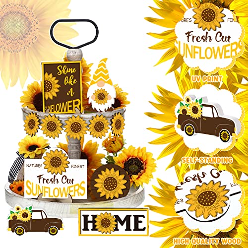 Sunflower Tiered Tray Decor Summer Farmhouse Mini Wood Signs House Shaped Table DecorSunflower Decor for Party Home Kitchen Holiday (Sunflower, 12 Pcs)