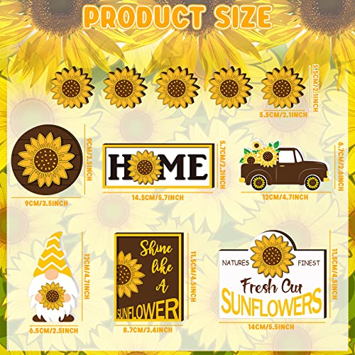 Sunflower Tiered Tray Decor Summer Farmhouse Mini Wood Signs House Shaped Table DecorSunflower Decor for Party Home Kitchen Holiday (Sunflower, 12 Pcs)