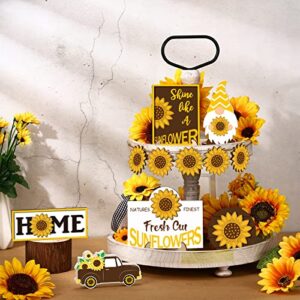 Sunflower Tiered Tray Decor Summer Farmhouse Mini Wood Signs House Shaped Table DecorSunflower Decor for Party Home Kitchen Holiday (Sunflower, 12 Pcs)