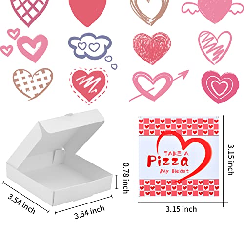 WANGDEFA 50 Pcs mini pizza boxes 3.5 x 3.5 mini pizza boxes tiny pizza boxes for cookies heart shaped pizza box pizza valentine heart pizza pan gift with Valentine Sticker for Celebrations Birthdays Valentines Day Weddings