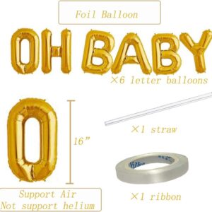 Baby Balloons Baby Shower & Pregnancy Decorations - 16" OH BABY(Gold, Silver, Rose Gold), Balloon Letters with Blow Up Straw & 30 Feet of Hanging Ribbon – 6 Letter Balloons (Gold) (gold)