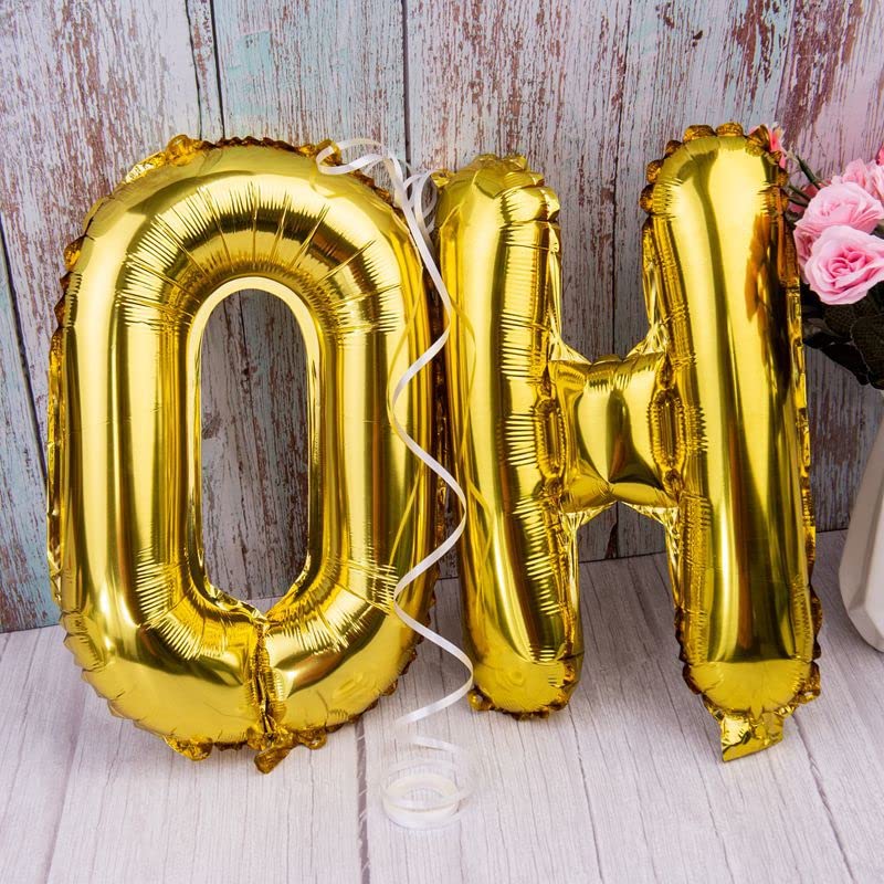 Baby Balloons Baby Shower & Pregnancy Decorations - 16" OH BABY(Gold, Silver, Rose Gold), Balloon Letters with Blow Up Straw & 30 Feet of Hanging Ribbon – 6 Letter Balloons (Gold) (gold)