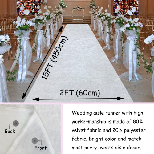 White Aisle Runner Aisle Runner for Wedding Velvet Aisle Carpet 2FTx15FT Wedding Accessories Romantic Velvet Fabric Floor Aisle Runner for Wedding Ceremony Decorative Aisle Rugs for Birthday Events